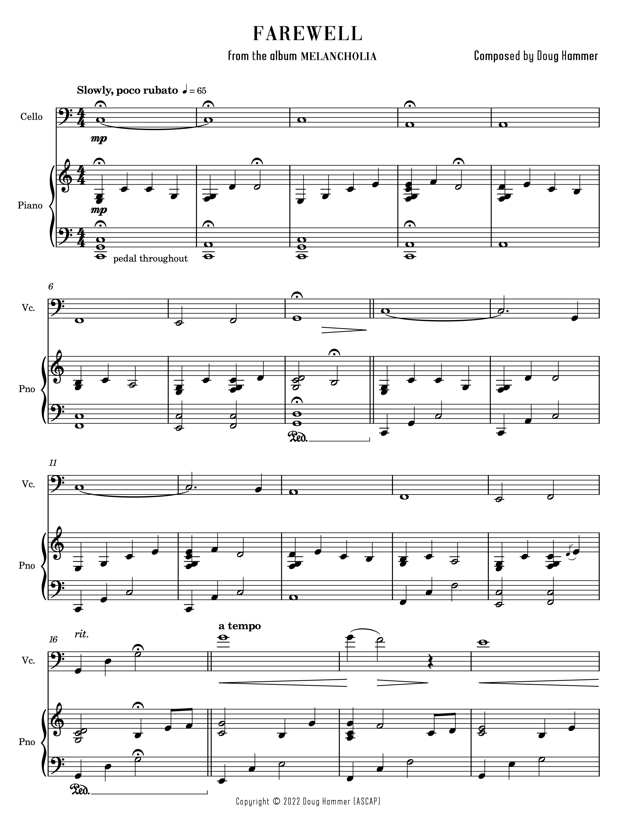 Farewell (piano - cello duet) – Doug Hammer Music